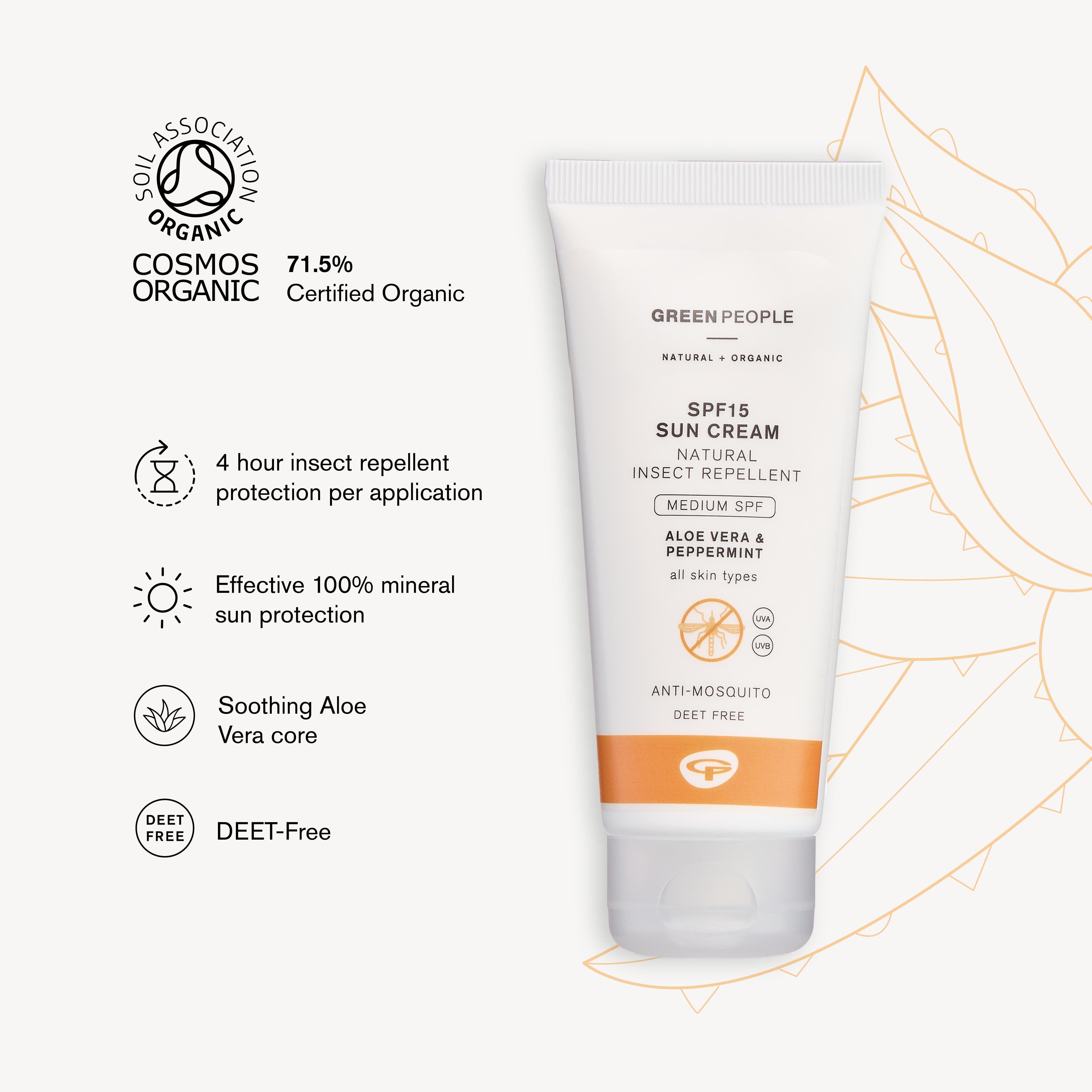 SPF15 Sun Cream with Natural Insect Repellent 100ml | Certified Organic ...